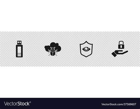 Set Usb Flash Drive System Bug On Cloud Shield Vector Image