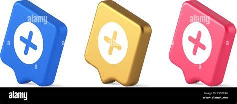 Plus Add Button Mathematical Addition Symbol 3d Realistic Speech Bubble Blue Gold And Pink Icons