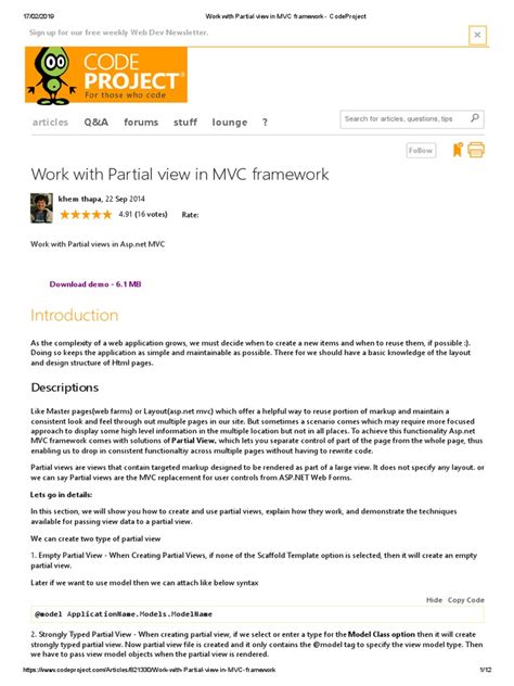 Work With Partial View In Mvc Framework Pdf Modelviewcontroller