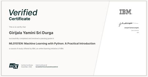 Ibm Machinelearning Python Datascience Ibm Edx G Yamini Sri Durga