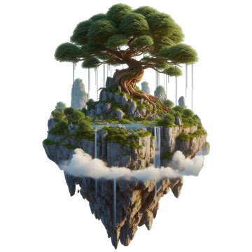 Fantasy Landscape Tree On Floating Island Surreal Floating Island With Tree Lush Greenery On