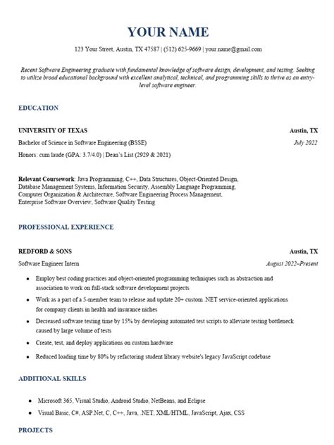 Entry Level Software Engineer Resume Example Pdf Computer Programming Software