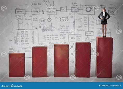 Business Woman On The Top Of The Graphic Stock Image Image Of Pillar