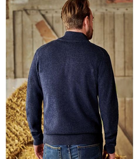 Denim Marl Mens Lambswool Lincoln Zipper Cardigan Woolovers Au