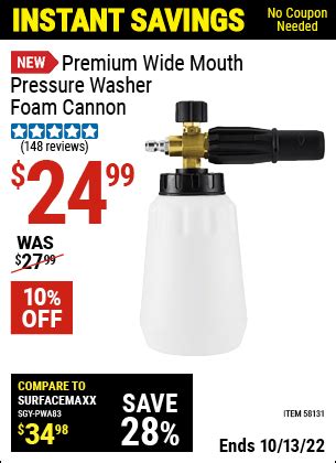 Pressure Washer Premium Foam Cannon For 2499 Harbor Freight Coupons
