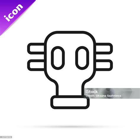 흰색 배경에 격리된 블랙 라인 방독면 아이콘입니다 호흡보호구 표지판 벡터 개념에 대한 스톡 벡터 아트 및 기타 이미지 개념 검은색 군대 Istock