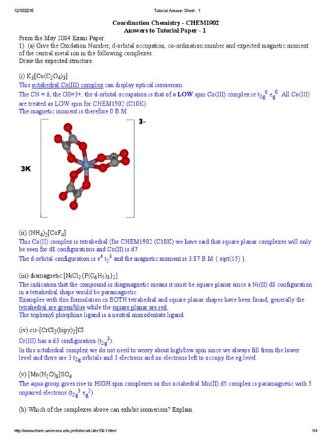 Coordination Chemistry Pdf Pdf Coordination Complex Electron Configuration