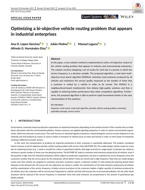 Pdf Optimizing A Bi‐objective Vehicle Routing Problem That Appears In