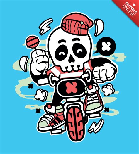 Bmx Skull Biker Cartoon Character T Shirt Design Template Free Design