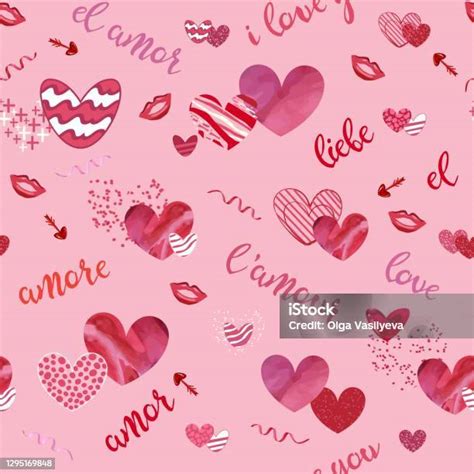 질감이 있는 하트 화살 입술 단어 사랑이 있는 매끄러운 패턴 벡터 일러스트레이션 낮에 대한 스톡 벡터 아트 및 기타 이미지 낮 낱말 당신을 사랑합니다 Istock