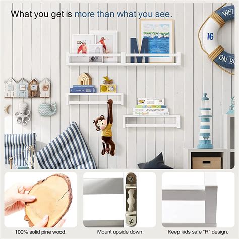 아기 십대 소년 소녀 침실 욕실을 위해 잘 고정된 4 개의 작은 목제 책 선반의 벽 세트를 위한 뜨 종묘장 책 선반