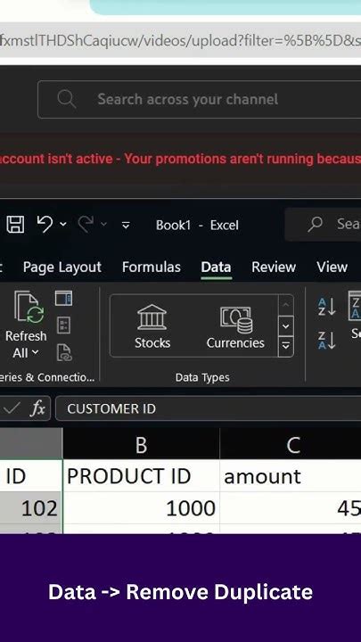 Excel Remove Duplicate Data Exceltips Exceltutorial Technology Youtube