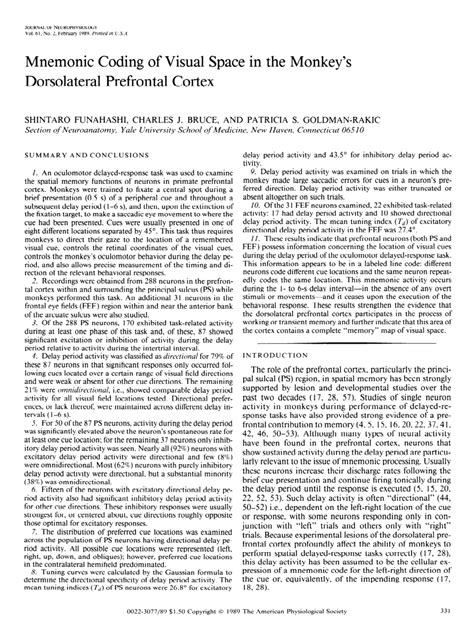 Pdf Funahashi S Bruce Cj Goldman Rakic Ps Mnemonic Coding Of
