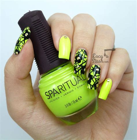 Studded Black Lace Floral Nails Lucys Stash Nail Patterns Flower