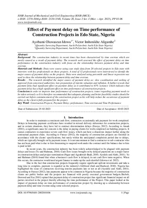 Pdf Effect Of Payment Delay On Time Performance Of Construction
