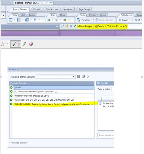 Business Objects Exclude Gl With Userresponse In Webi Report Stack