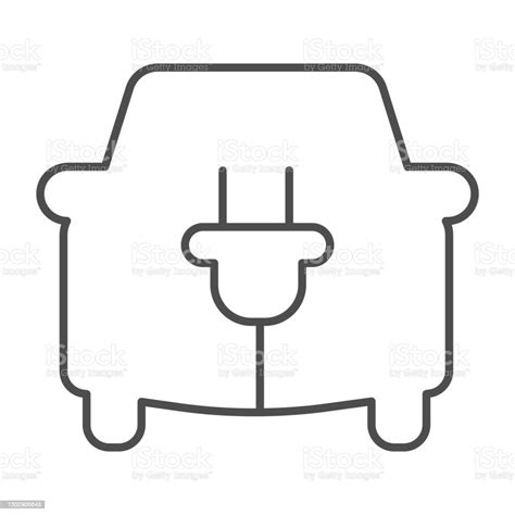 플러그 씬 라인 아이콘 전기 자동차 개념 흰색 배경에 생태 수송 표지판 모바일 웹개요 스타일에 와이어 플러그 아이콘전기 에코