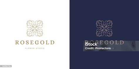 로즈 플라워 꽃잎 라인과 나뭇잎 벡터 로고 엠블럼 디자인 템플릿 일러스트 리니어 스타일 장미에 대한 스톡 벡터 아트 및 기타