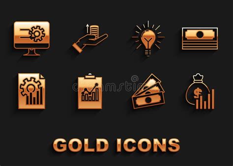 Set Clipboard With Graph Chart Stacks Paper Money Cash Money Bag And Diagram Document Light