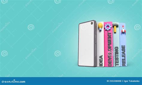 Mobile App Development Concept Stages Of Application Development D Render On Blue Stock