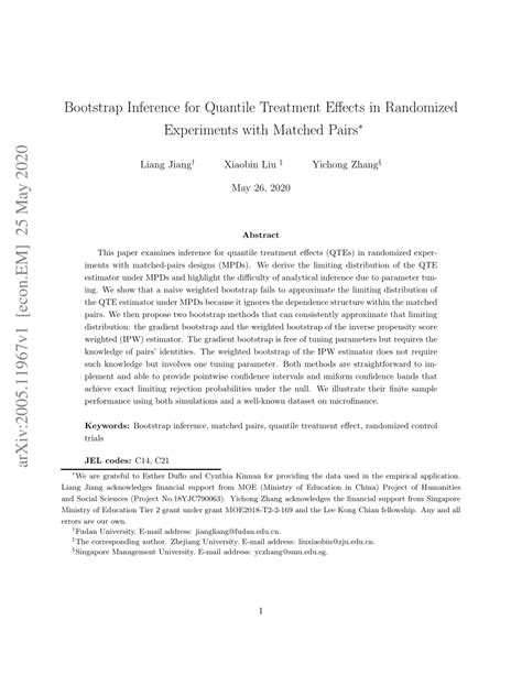 Pdf Bootstrap Inference For Quantile Treatment Effects In Randomized