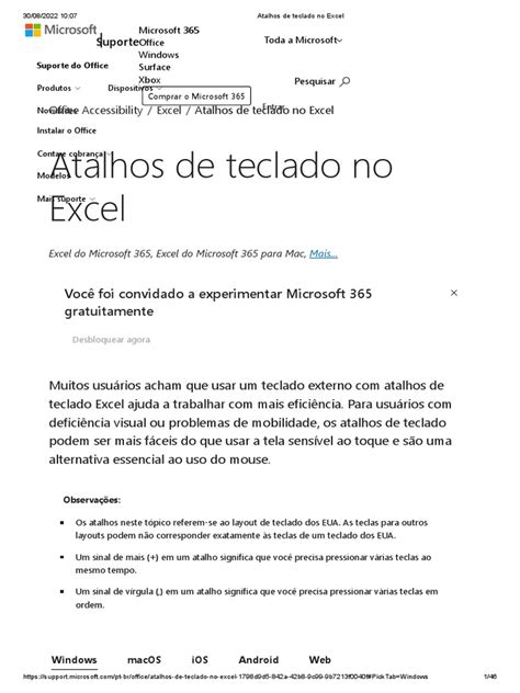 Atalhos De Teclado No Excel Site Microsoft Pdf Microsoft Excel Macro Ciência Da Computação