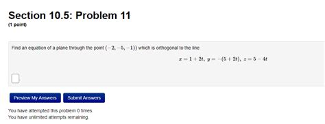 Solved Section 10 5 Problem 11 1 Point Find An Equation