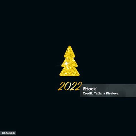 반짝이는 크리스마스 트리 짙은 파란색 배경에 골든 메탈릭 글리터 아이콘 메리 크리스마스와 새해 복 많은 새해 2022 벡터 그림입니다 0명에 대한 스톡 벡터 아트 및 기타