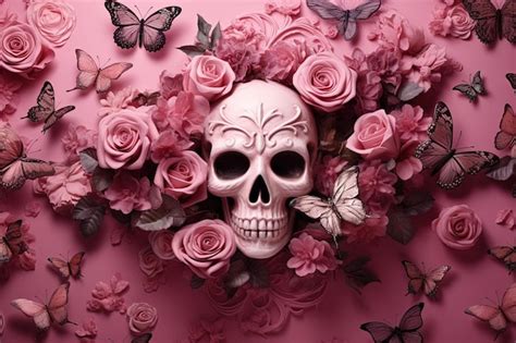 Pink Flower Skull Wallpaper