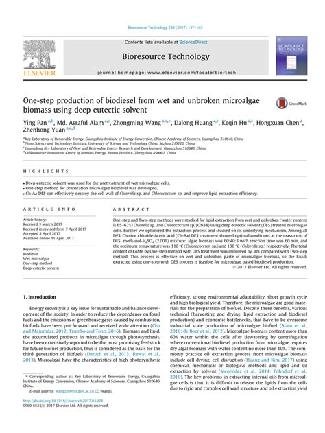 Pdf Development Of One Step Extraction Method Of Biodiesel From Microalgae