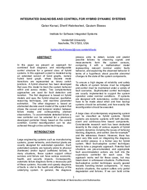 Pdf Integrated Diagnosis And Control For Hybrid Dynamic Systems
