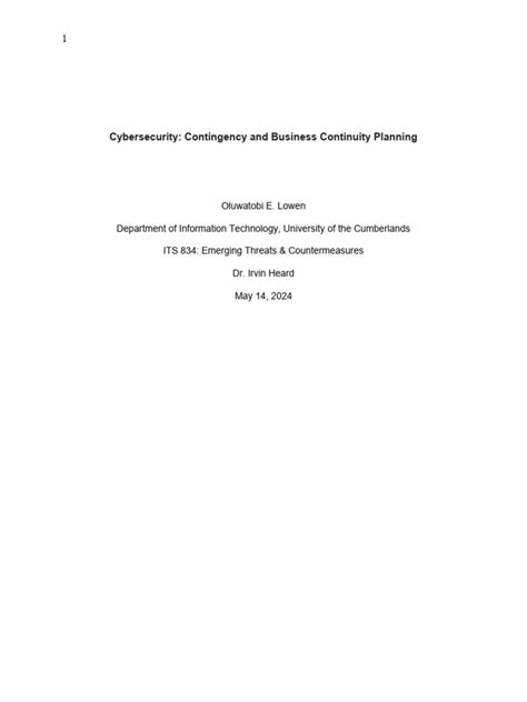 Cybersecurity Contingency Planning Pdf Computer Security Security