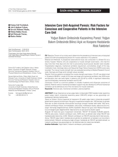 Pdf Intensive Care Unit Acquired Paresis Risk Factors For Awake And