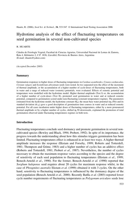 Pdf Hydrotime Analysis Of The Effect Of Fluctuating Temperatures On Seed Germination In