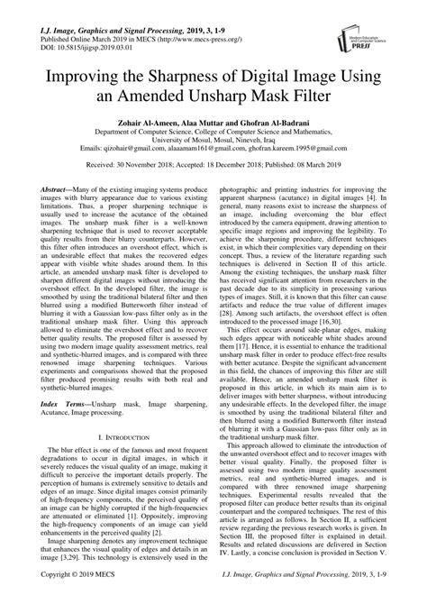 pdf improving the sharpness of digital image using an amended unsharp
