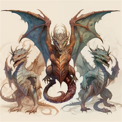 Premium Ai Image There Are Three Different Colored Dragons Standing Next To Each Other