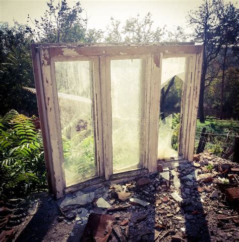 Window Glass Garbage Half Broken Glass Half Broken Window Stock