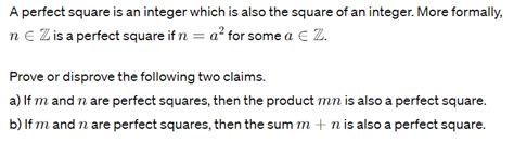 A Perfect Square Is An Integer Which Is Also The Chegg