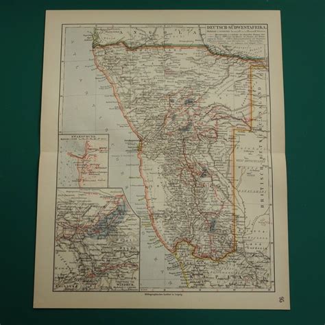 German South West Africa Map Original 1913 Antique Old Colonial Map Of