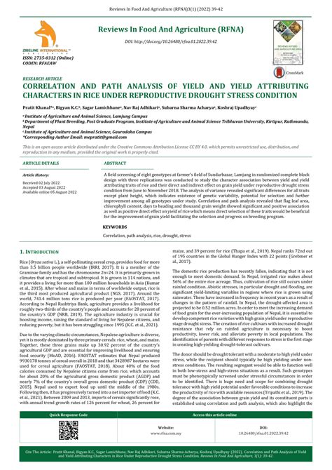 pdf correlation and path analysis of yield and yield attributing