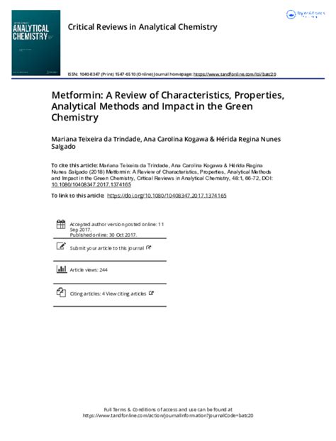 Pdf Metformin A Review Of Characteristics Properties Analytical Methods And Impact In The