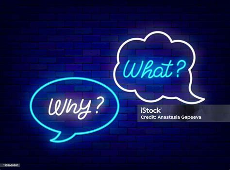 토론 대화 네온 문자 연설은 왜 그리고 어떤 질문으로 거품을 낸다 빛나는 서예 벡터 일러스트레이션 물음표에 대한 스톡 벡터 아트