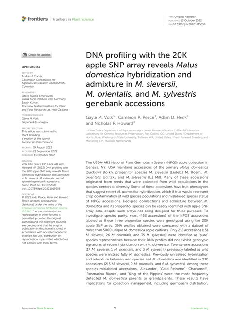 Pdf Dna Profiling With The 20k Apple Snp Array Reveals Malus Domestica Hybridization And