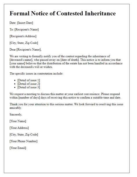 Letter Template For Inheritance Dispute Notice Free Samples In Pdf