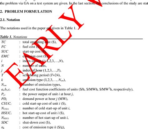 table 1 from unit commitment problem with emission cost constraints by