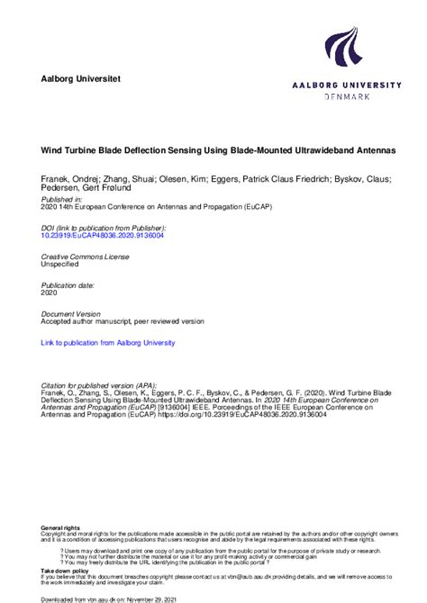 Pdf Wind Turbine Blade Deflection Sensing Using Blade Mounted Ultrawideband Antennas Kim