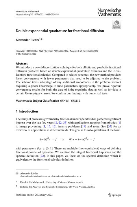 Pdf Double Exponential Quadrature For Fractional Diffusion