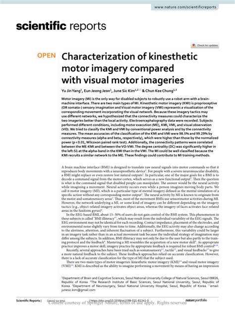 Pdf Characterization Of Kinesthetic Motor Imagery Compared With