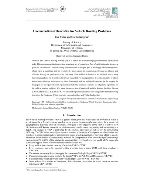 Pdf Unconventional Heuristics For Vehicle Routing Problems