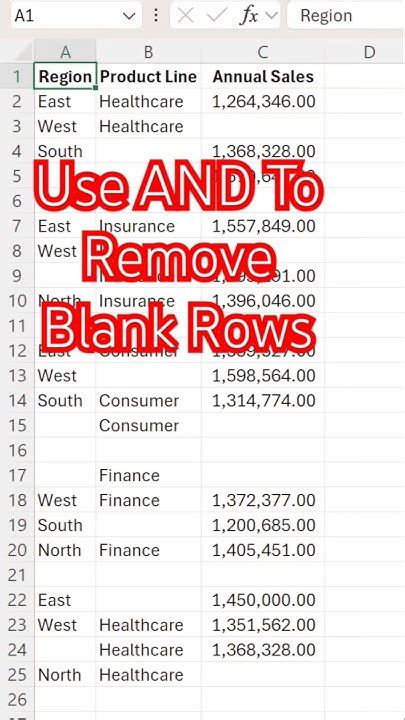 Use And Function To Delete Blank Rows In Excel Exceltutorial Exceltraining Exceltips Youtube